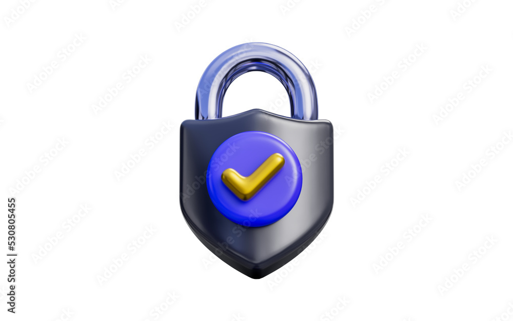 padlock with check mark sign on dark background 3d render concept for ...