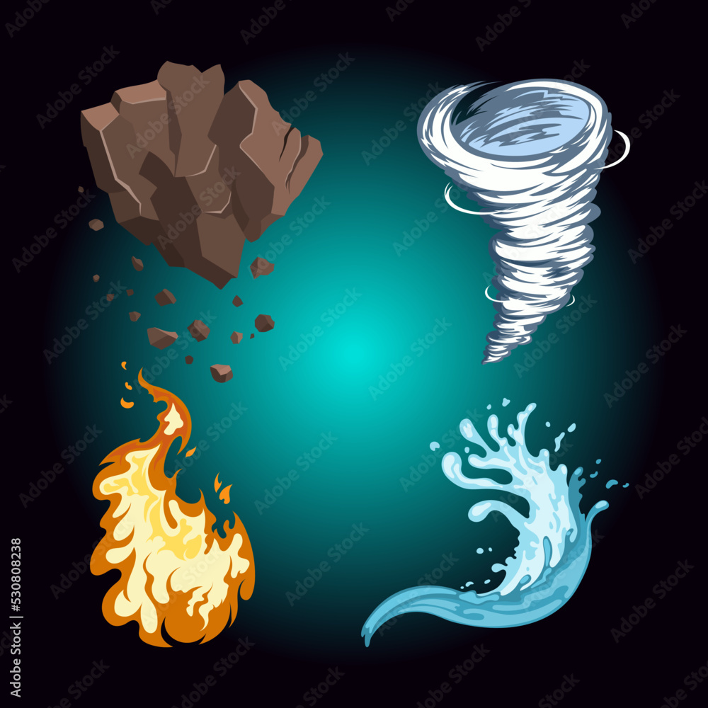 Cartoon nature elements. Fire, water, earth and wind 2d icons. Video ...