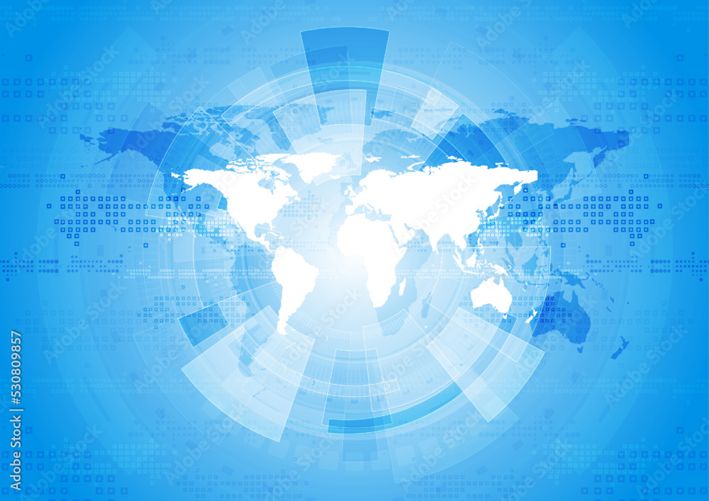 Bright blue technology futuristic background with HUD gear elements and ...