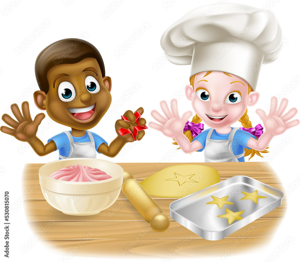 Cartoon Child Bakers Baking Stock Illustration | Adobe Stock