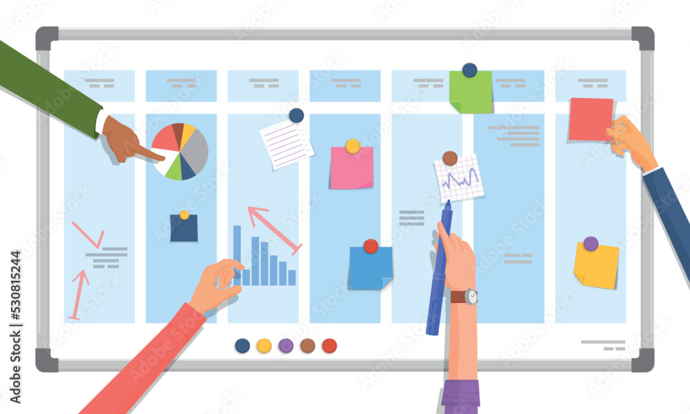 Business strategy board with human hands. Team work plan Stock Vector ...