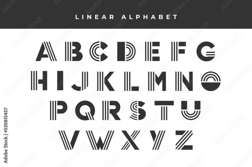 Linear Alphabet. Display type. Hand created font. Modern. Letters with ...