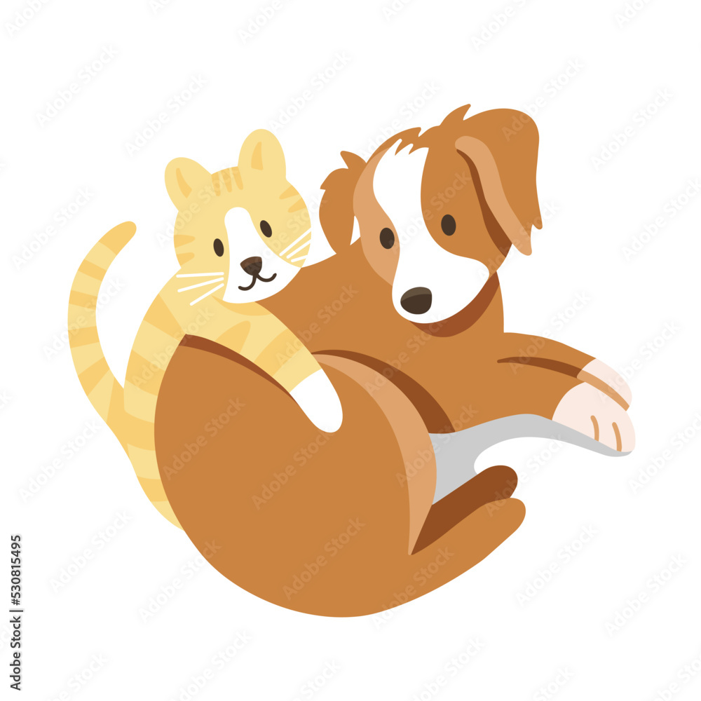 Cat And Dog Hugging Cartoon