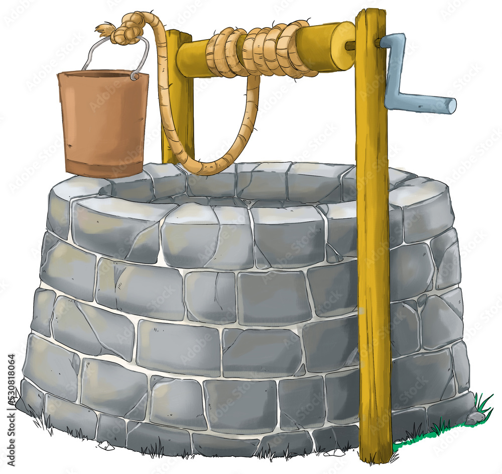 cartoon scene with traditional well isolated - illustration for ...