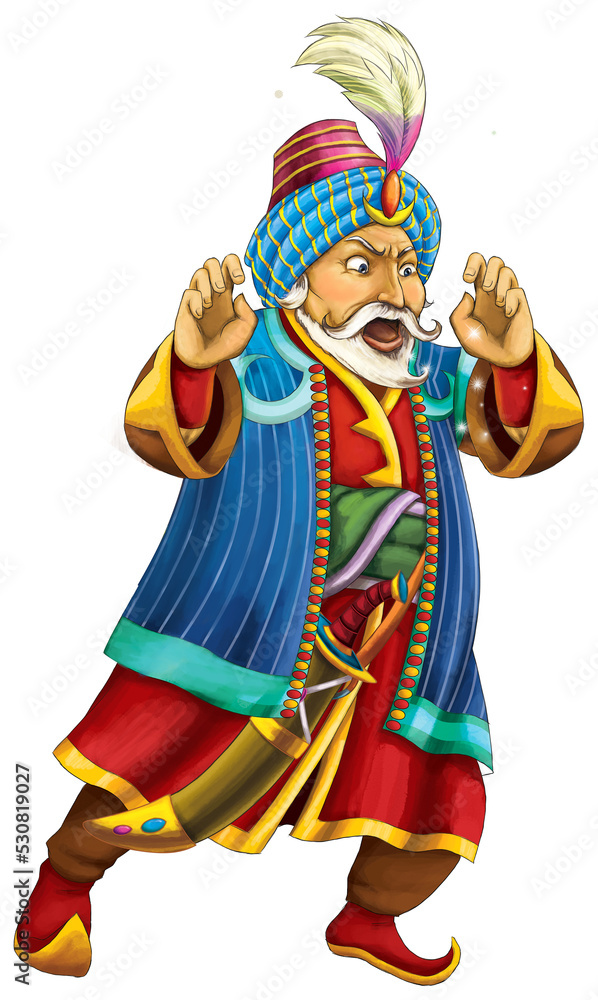 cartoon scene with arabian knight or prince isolated illustration for ...