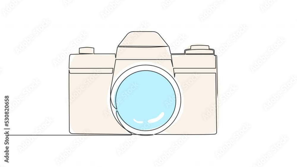 animated single line drawing of single-lens reflex camera isolated on ...