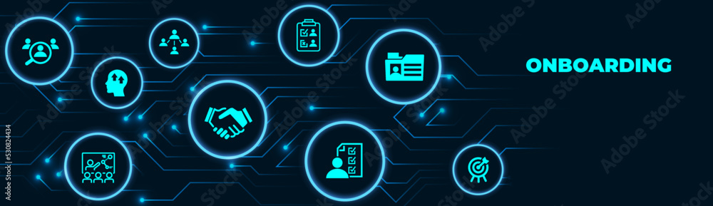 Onboarding vector illustration. Concept with connected icons related to ...