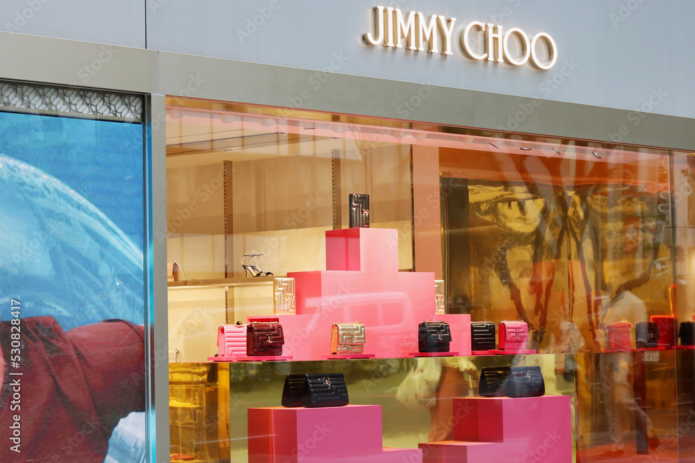 TOKYO, JAPAN - September 15, 2022: Detail of a Jimmy Choo store window ...