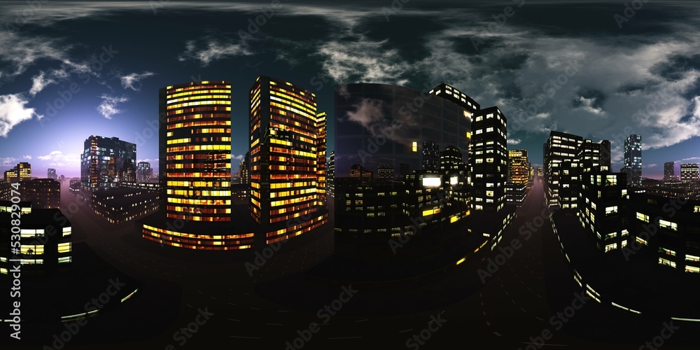 Skyscraper at night, high-rise modern building,Evening city. HDRI ...