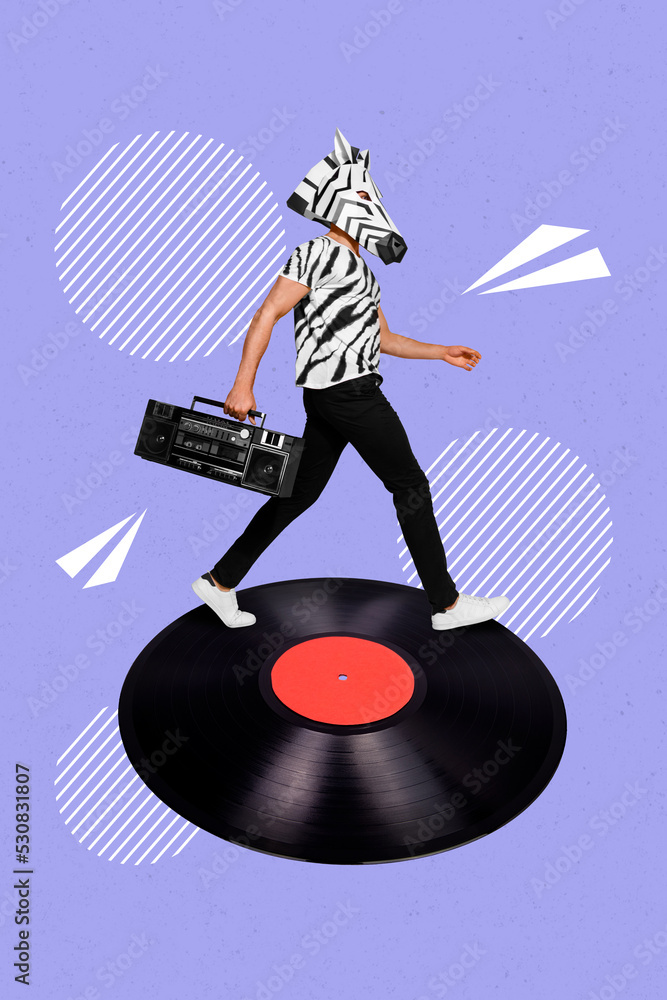 Composite collage image of funny funky man dj disco party maker carry ...