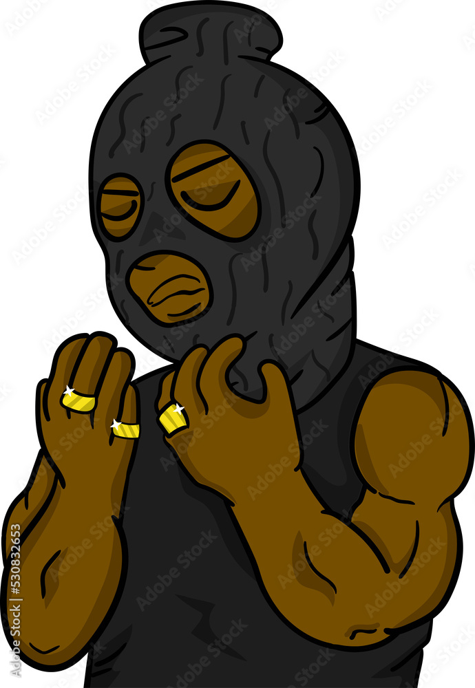 Thief With Mask Praying For Forgiveness Cartoon Character Illustration