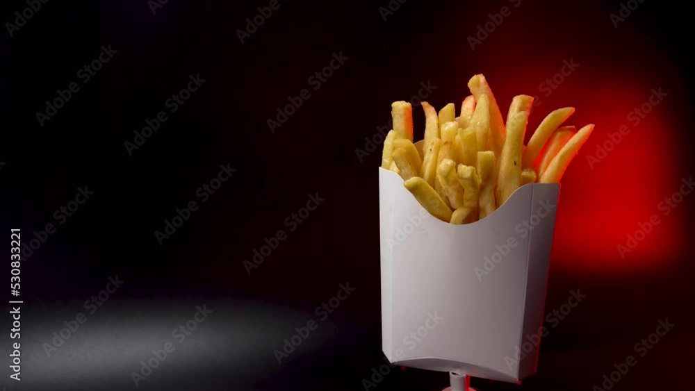 White paper packaging made of cardboard Turns around and stops. French ...