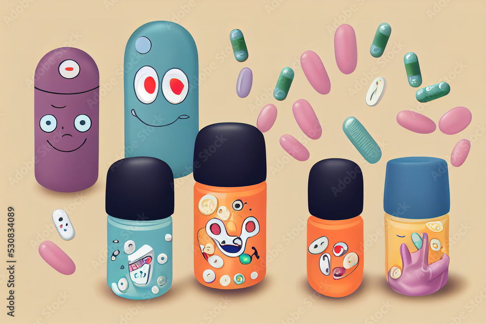 Cartoon pills characters, toon 2d style with cute toon eyes. Stock ...