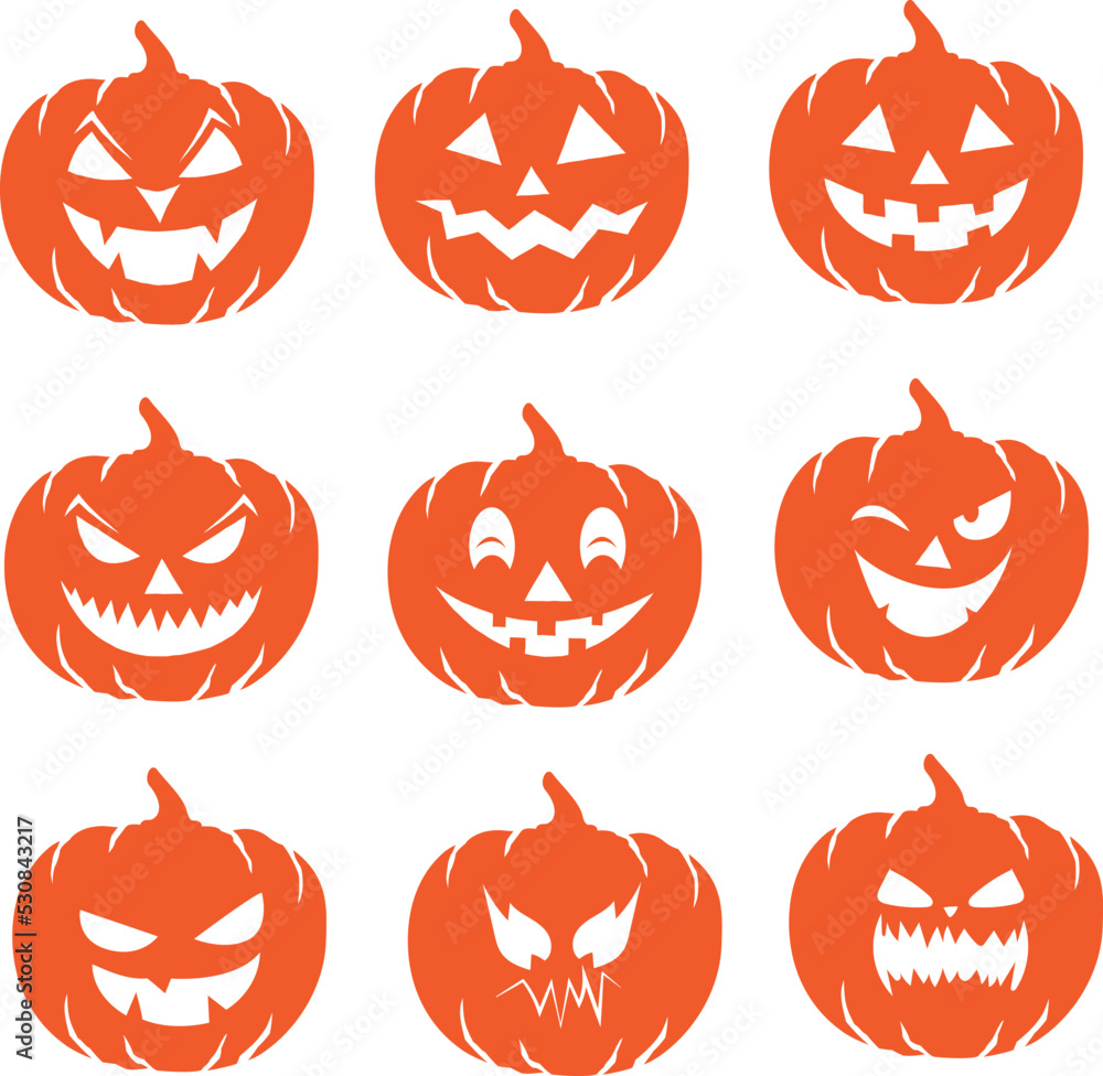 Halloween pumpkin set, Scary Pumpkin Face SVG Bundle, Pumpkin Face ...
