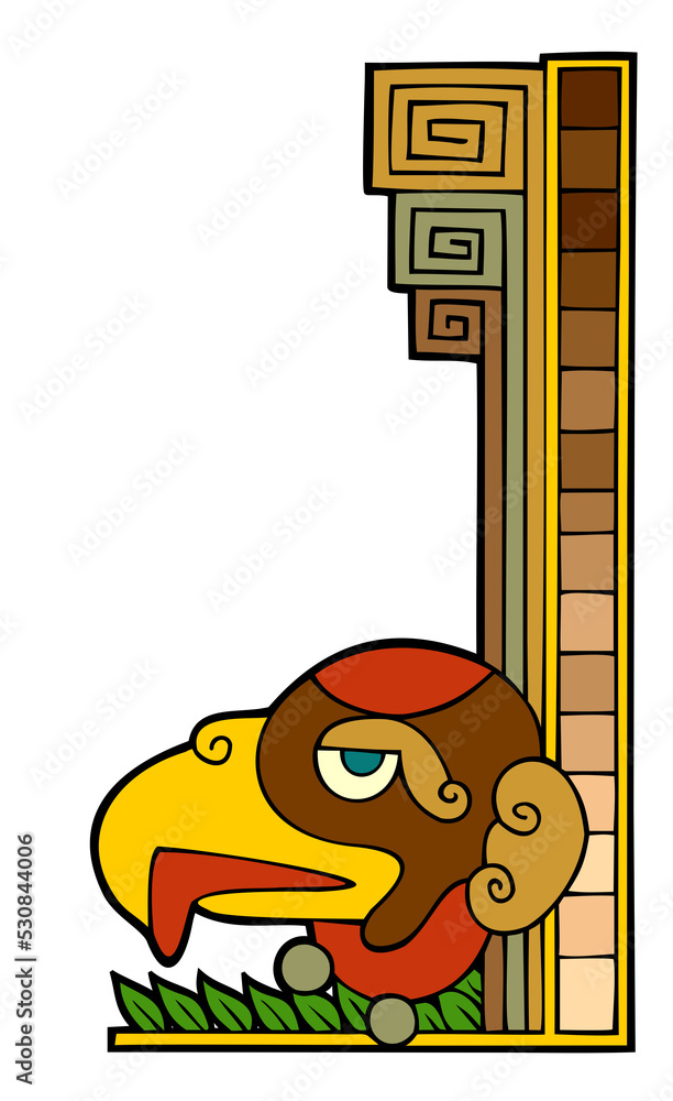 Mayan style border design element with the head of an eagle Stock ...