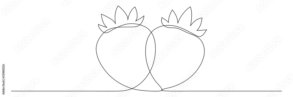 Strawberry continuous one line drawing. Hand drawn linear strawberries ...