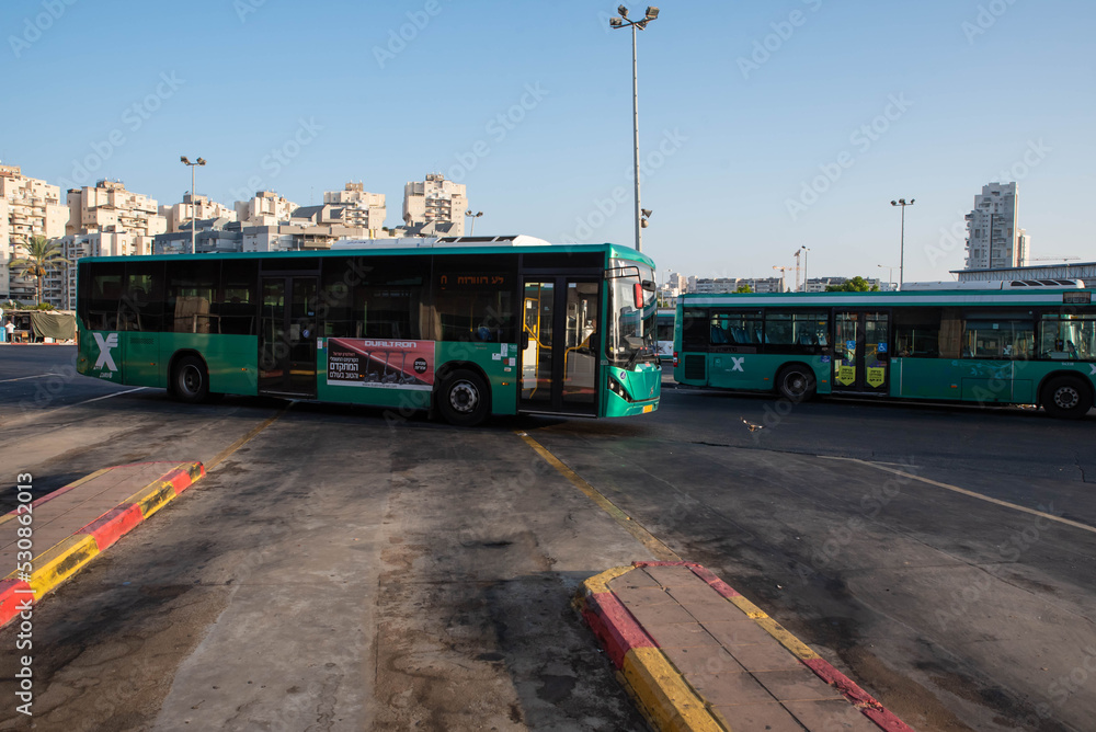 Rishon Lezion / Israel – 09.14.2022. Israel Green Autobus Egged company ...