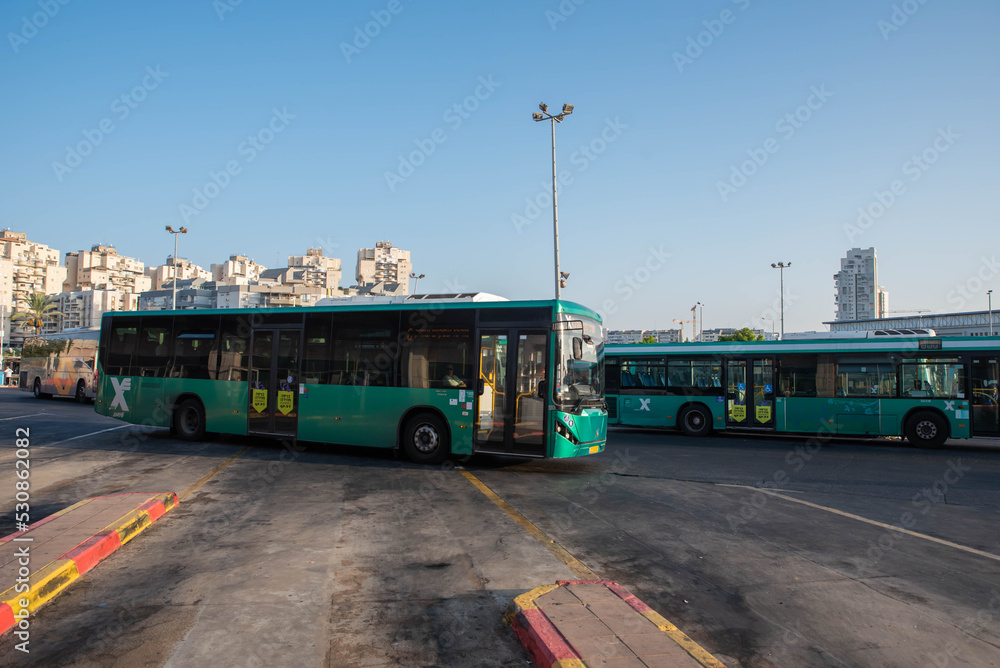 Rishon Lezion / Israel – 09.14.2022. Israel Green Autobus Egged company ...