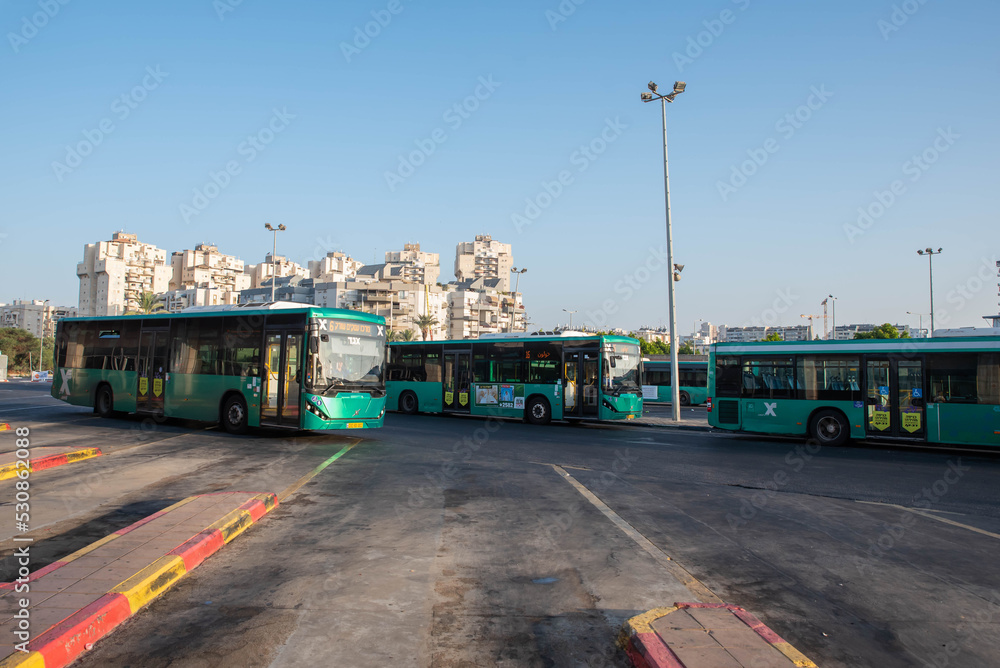 Rishon Lezion / Israel – 09.14.2022. Israel Green Autobus Egged company ...
