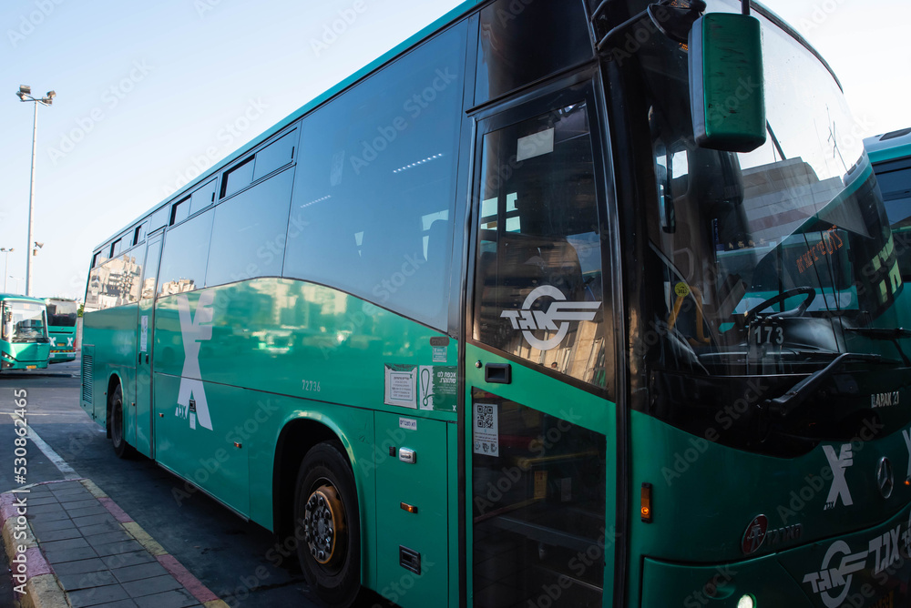 Rishon Lezion / Israel – 09.14.2022. Israel Green Autobus Egged company ...