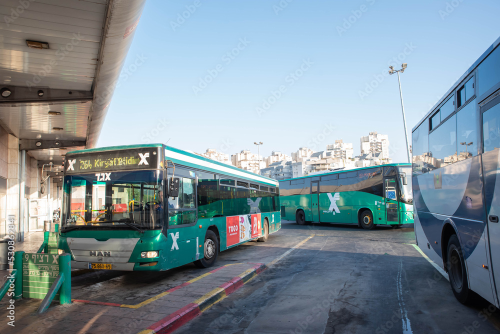 Rishon Lezion / Israel – 09.14.2022. Israel Green Autobus Egged company ...
