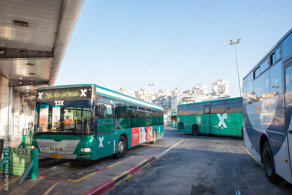 Rishon Lezion / Israel – 09.14.2022. Israel Green Autobus Egged company ...