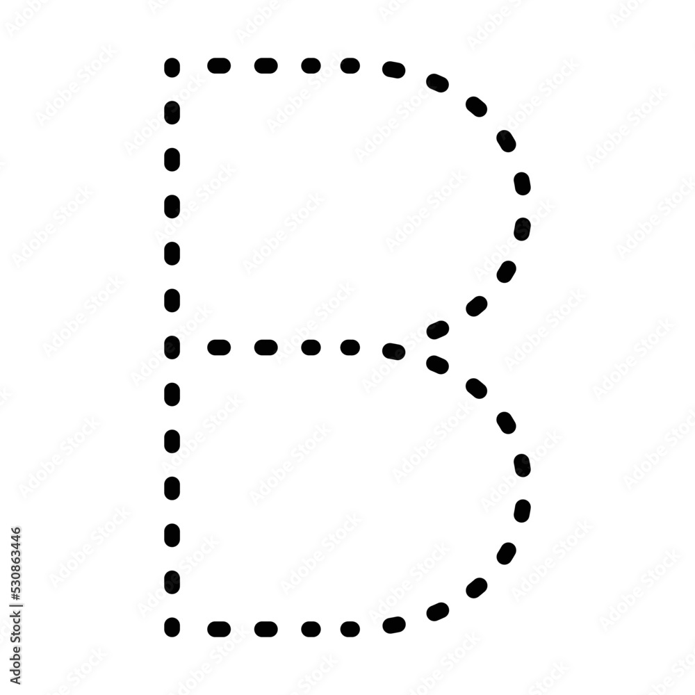 Tracing Alphabet letter B prewriting dotted line element for kindergarten, preschool and ...
