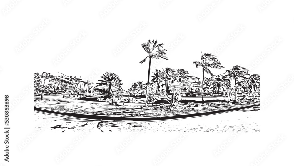 Building view with landmark of Oranjestad is the capital of Aruba. Hand ...