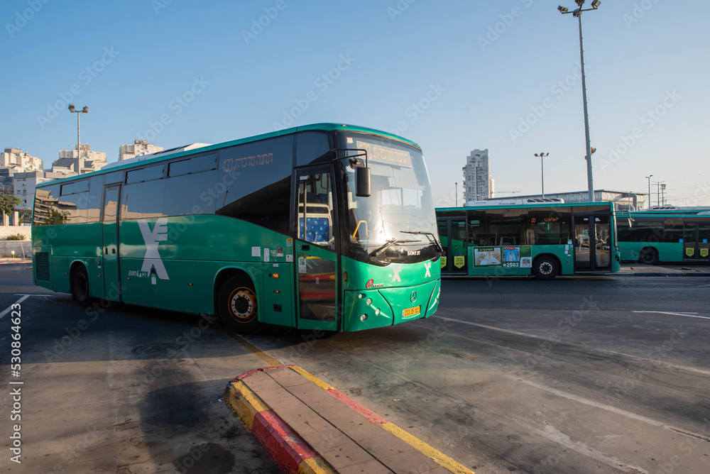 Rishon Lezion / Israel – 09.14.2022. Israel Green Autobus Egged company ...