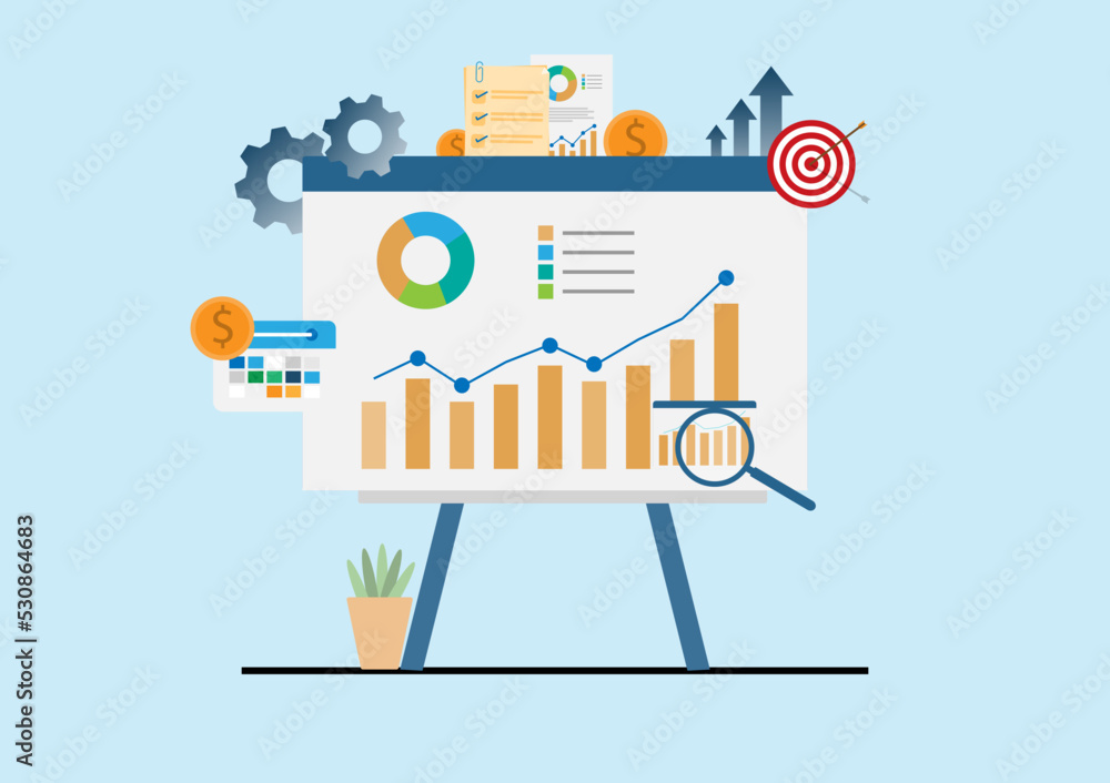 vector illustration chart data analysis on screen, growth investing ...