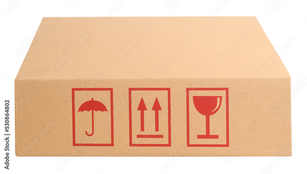 Simple cardboard box closed container with packaging symbols for ...
