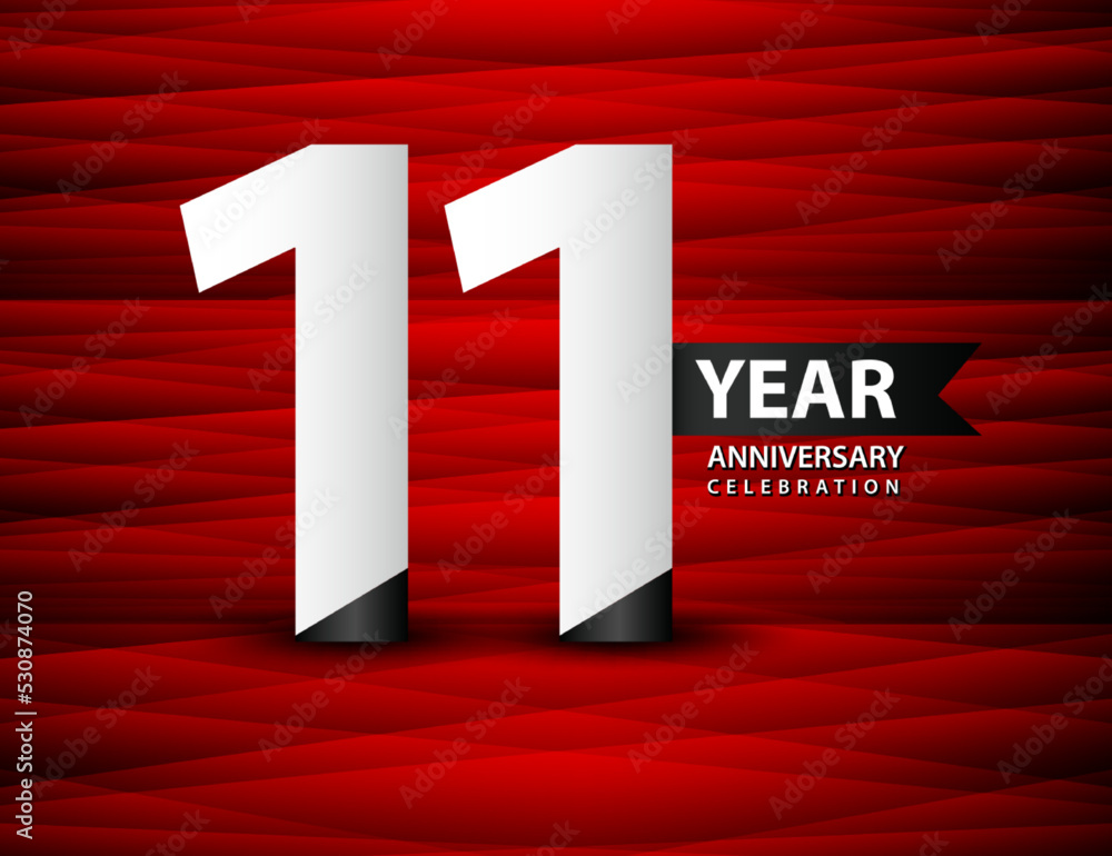 11 Year Anniversary Celebration Logo Vector On Red Background, 11 ...