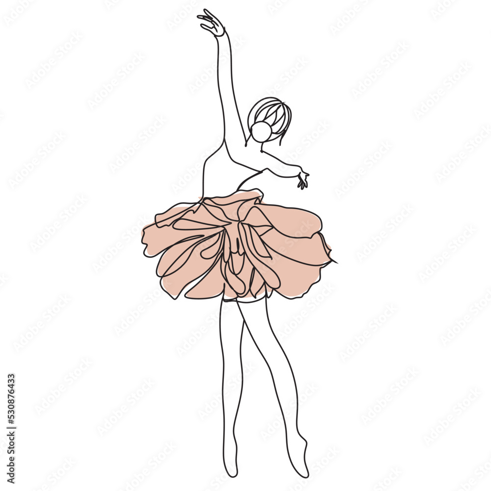 Printable one line ballerina drawing. Black and white ballerina vector ...