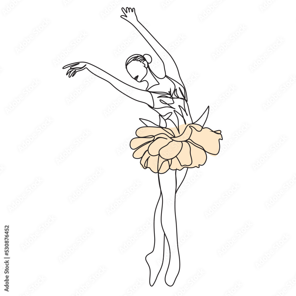 Printable one line ballerina drawing. Black and white ballerina vector ...