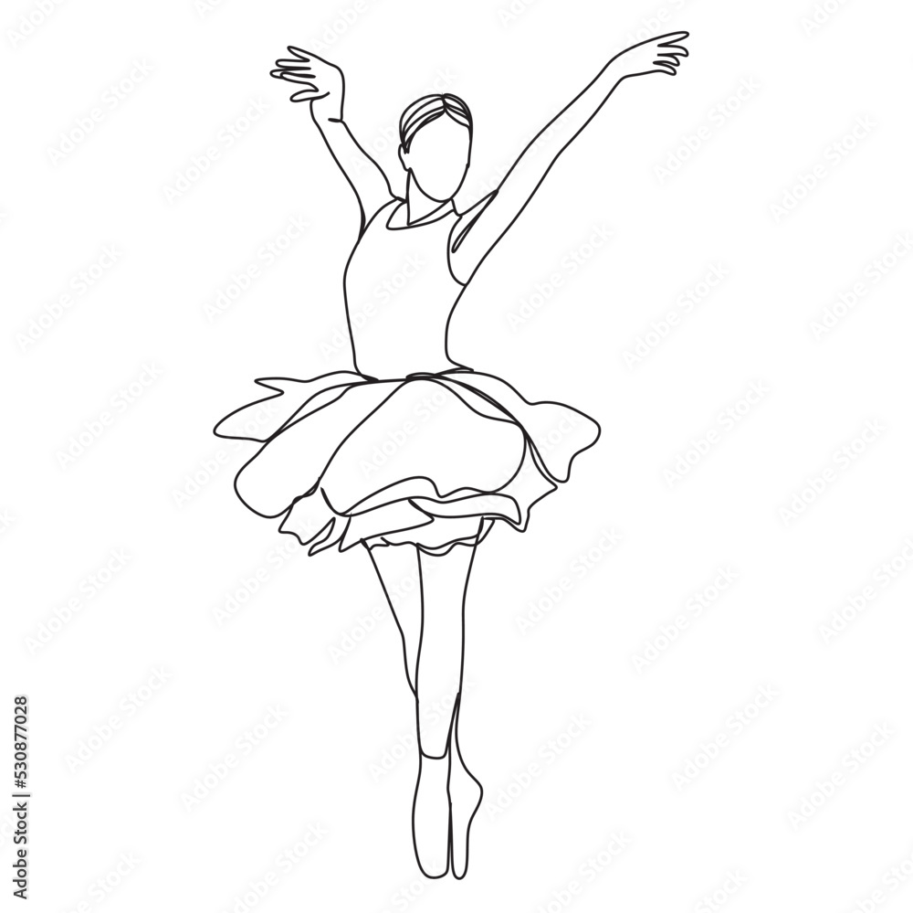 Printable one line ballerina drawing. Black and white ballerina vector ...