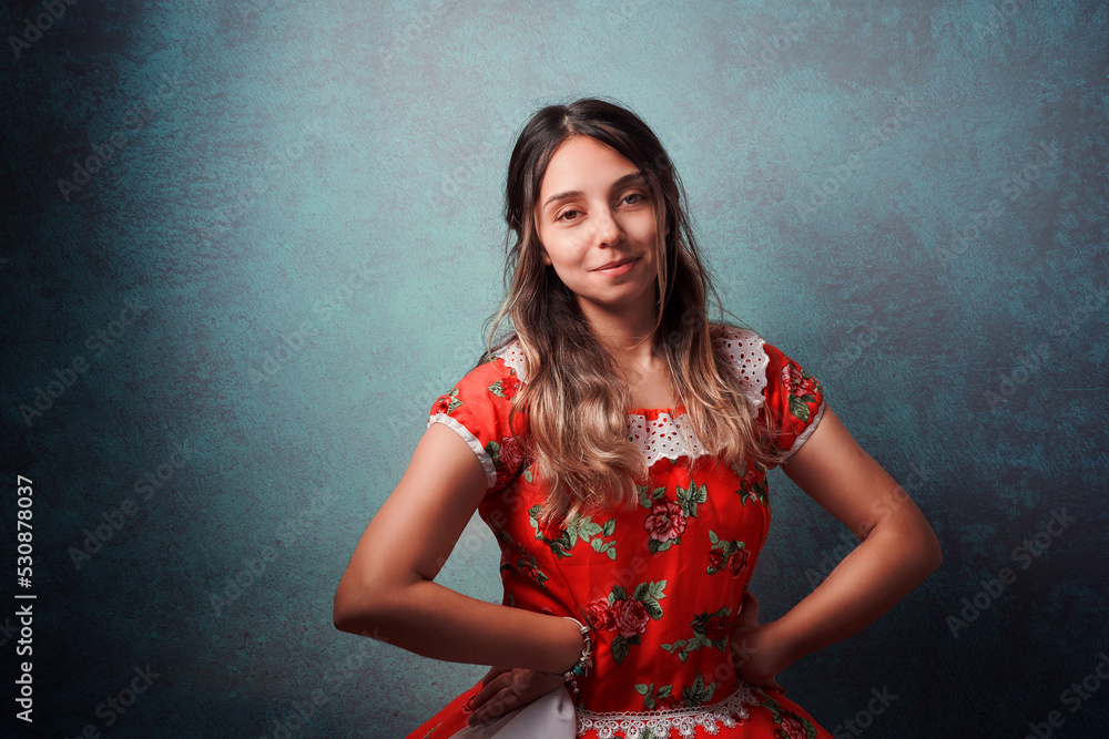 young chilean woman with national dress or folk costume to celebrate ...