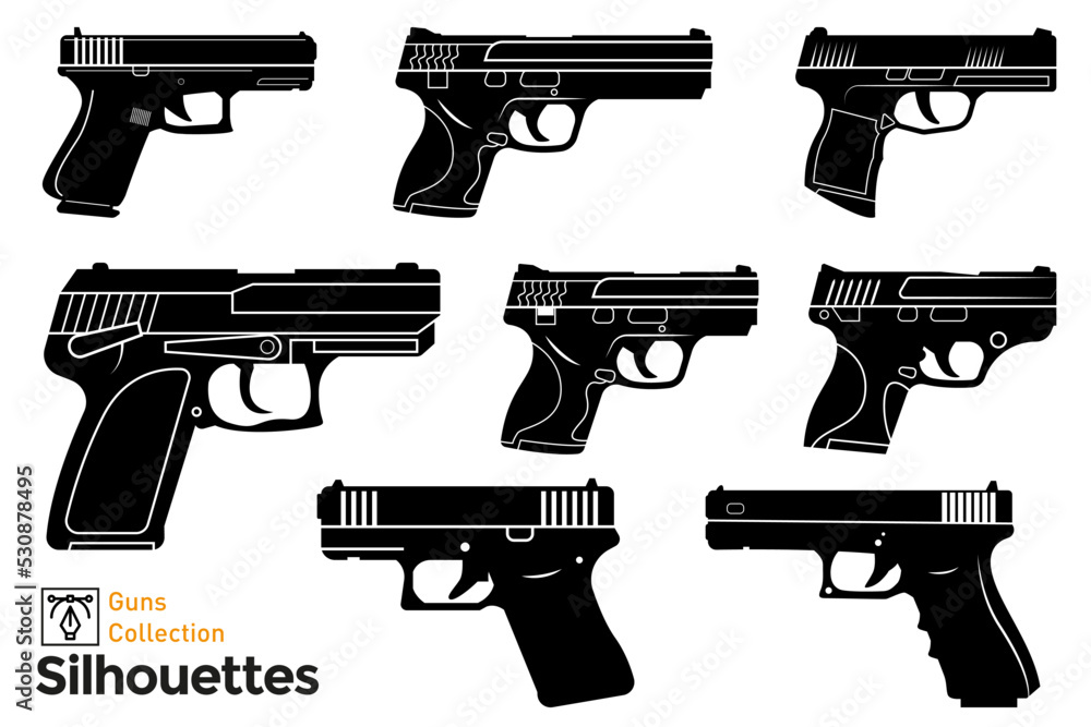 Isolated silhouettes of firearms. Isolated guns. Stock Vector | Adobe Stock