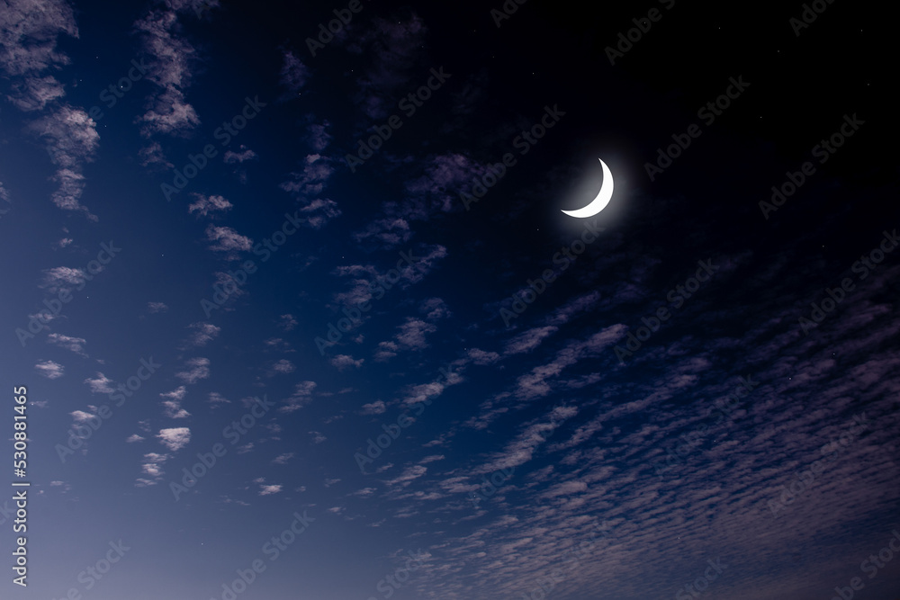 Foto de See the Islamic moon in the night sky. Evening sky and the ...