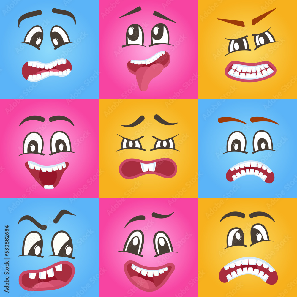 Smiley faces with different facial expressions set isolated vector ...
