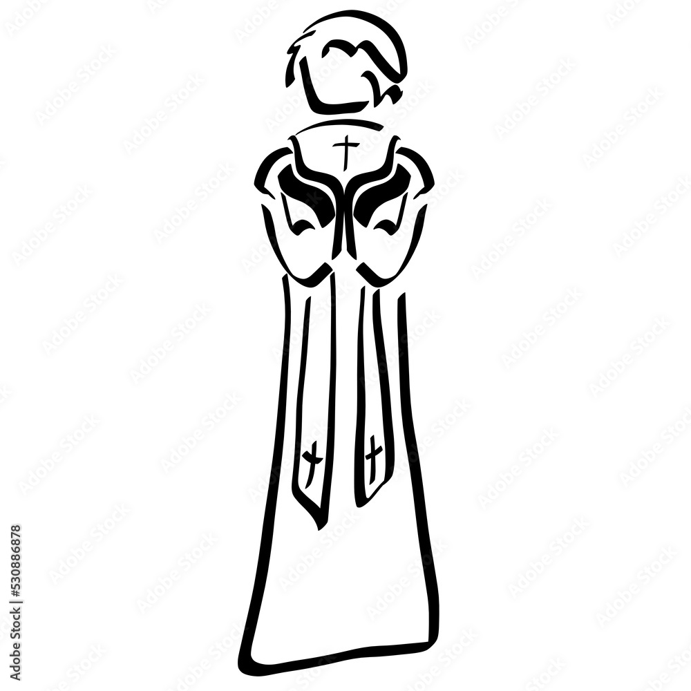 young priest in a cassock holding a sacrament cup with a cross symbol ...