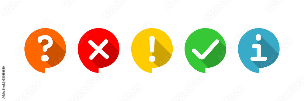 Check mark, cross, question mark, exclamation point, information icon ...