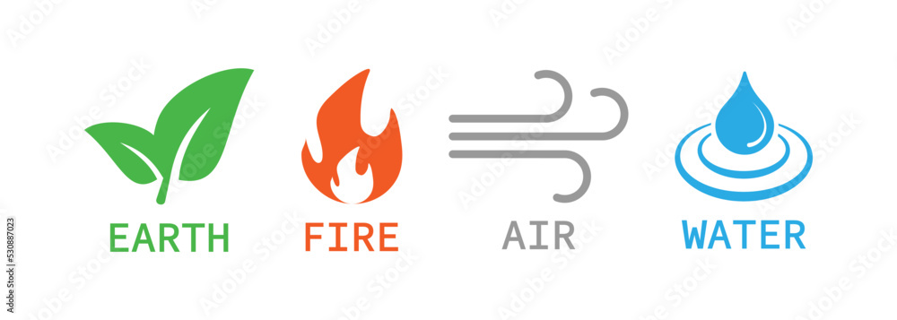 Four natural elements icon set. Water, air, fire, earth symbol. Sign ...