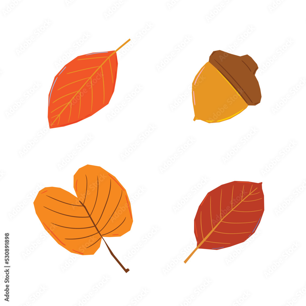 Autumn leaves set, isolated on white background. Simple cartoon flat ...