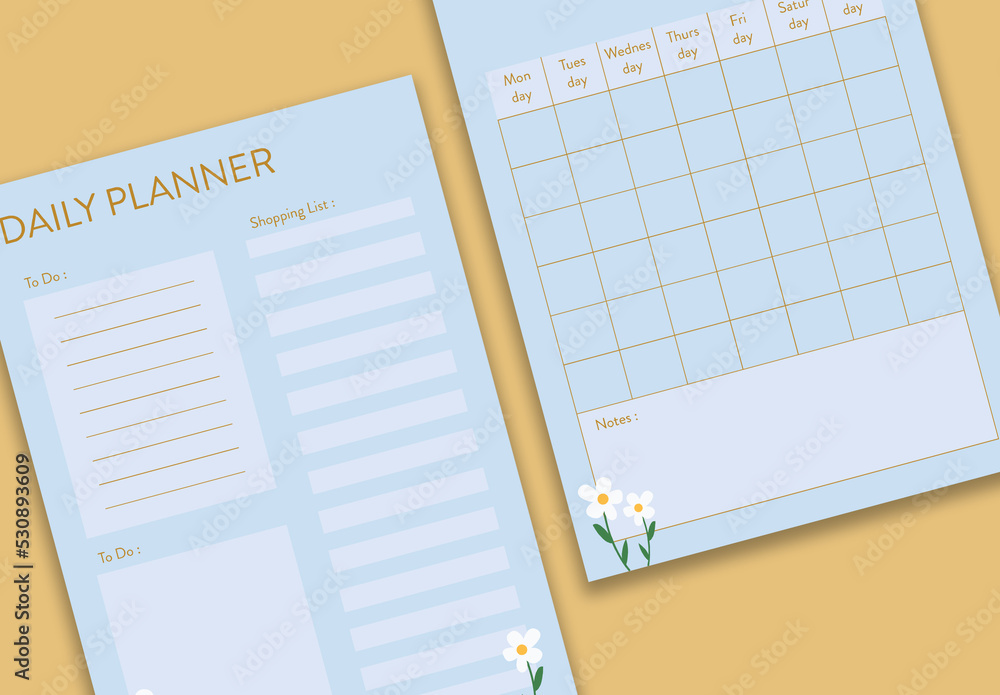 Blue Planner with Daisy Illustration Stock Template | Adobe Stock