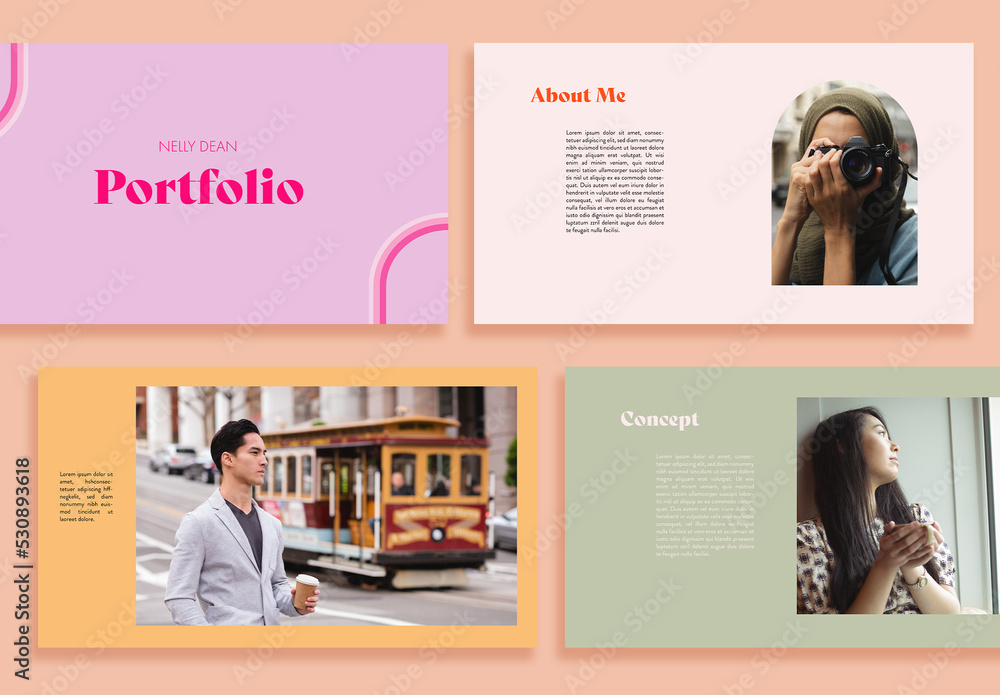 Faded Green and Orange and Purple Portfolio Stock Template | Adobe Stock