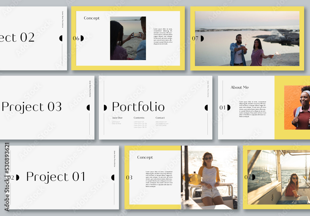 Yellow and White Minimal Portfolio Stock Template | Adobe Stock
