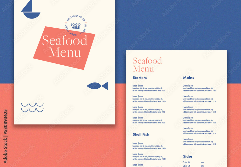 Orange and Blue Seafood Menu Stock Template | Adobe Stock