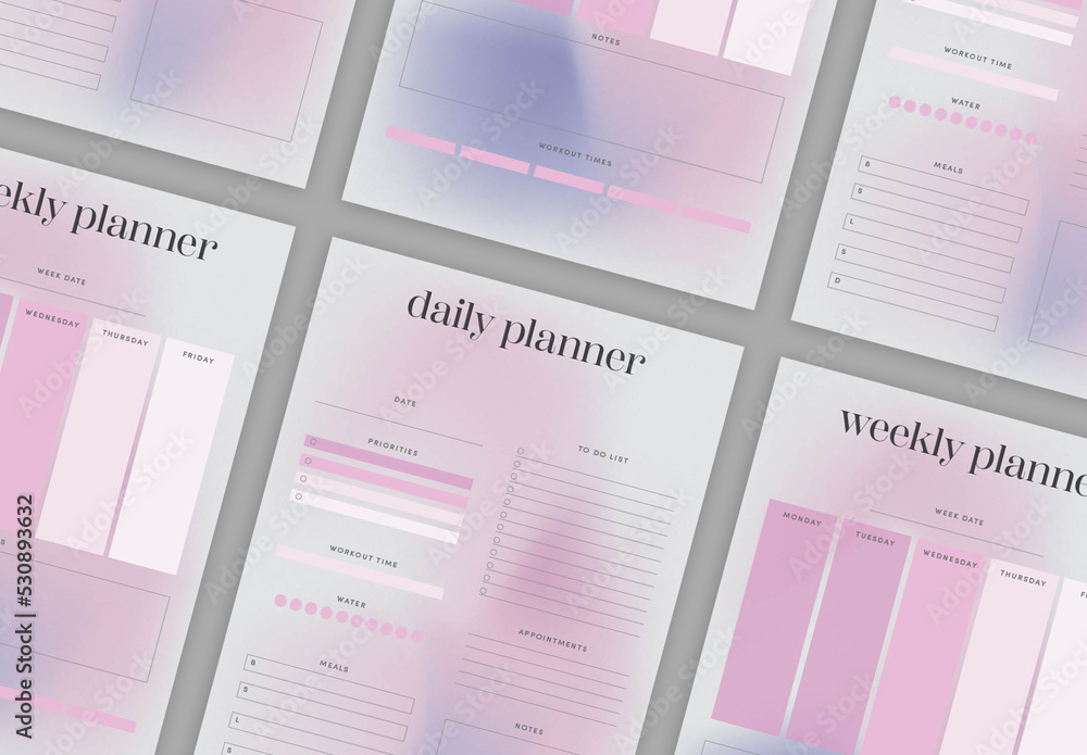 Pink Gradient Planner Layout Stock Template | Adobe Stock