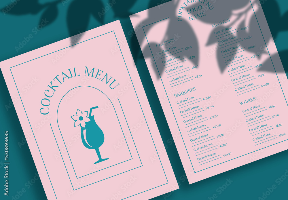 Green & Pink Cocktail Menu Stock Template | Adobe Stock
