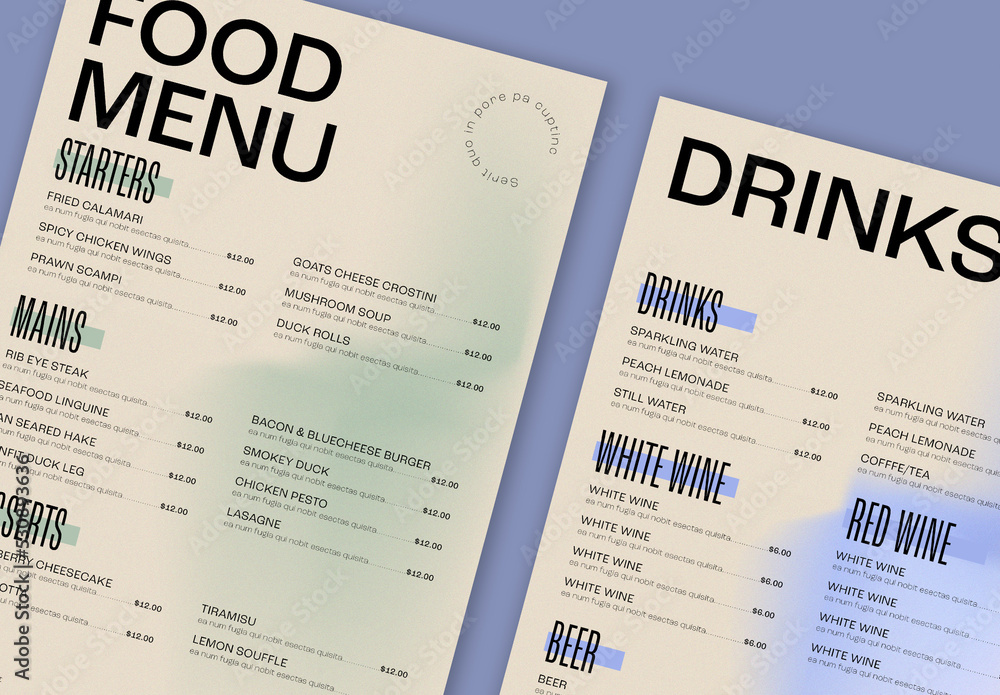 Menu Design Layout with Gradient Accent Stock Template | Adobe Stock
